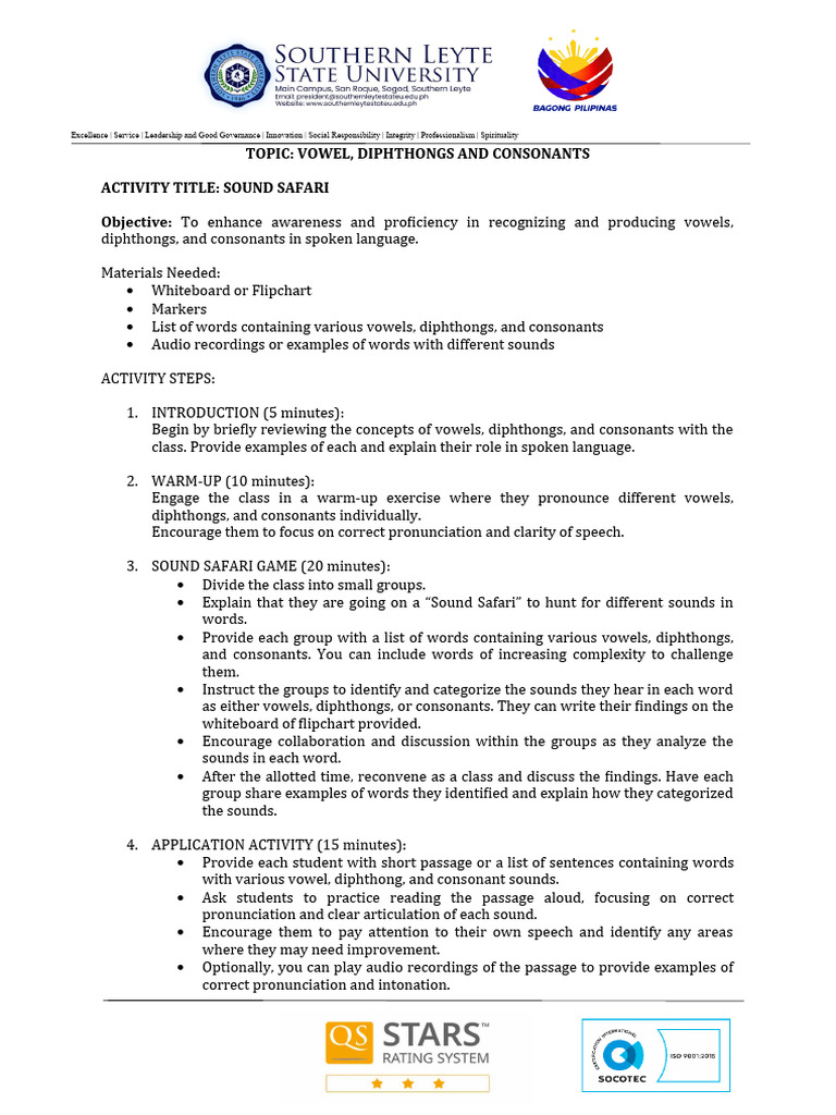 Vowel Diphthongs Consonant The Sound Safari Activity | Download Free ...