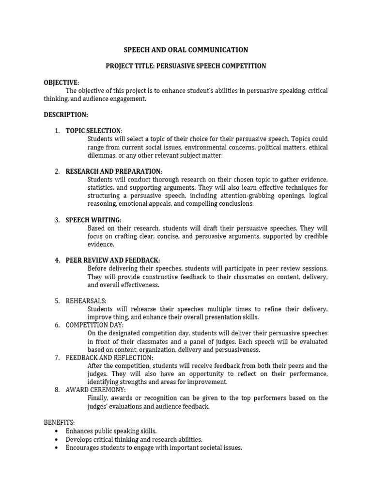 Persuasive Speech Competition | PDF | Rhetoric | Public Speaking