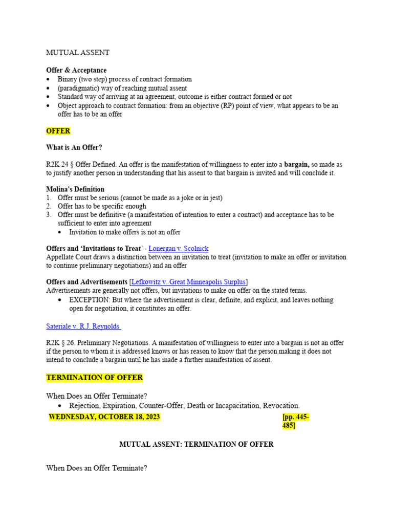 Offer | PDF | Offer And Acceptance | Consideration