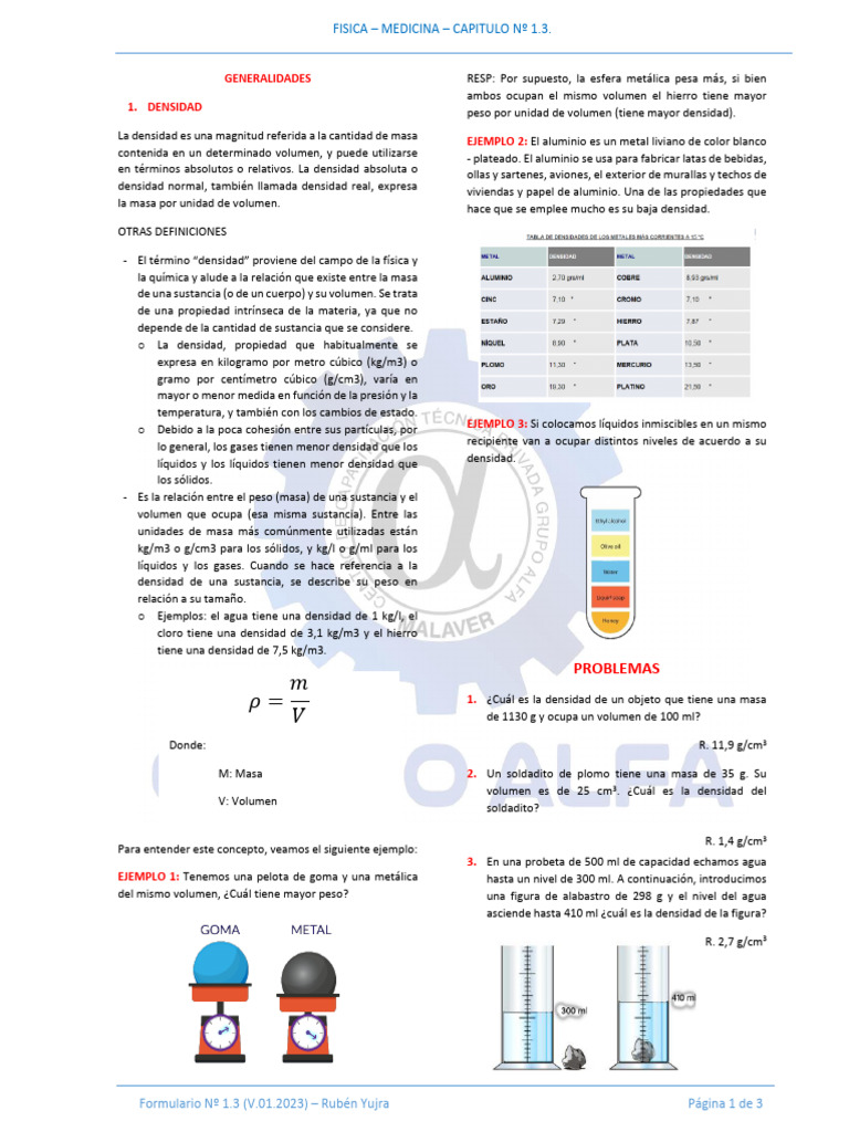 Densidad y Regla de 3 | PDF | Densidad | Volumen