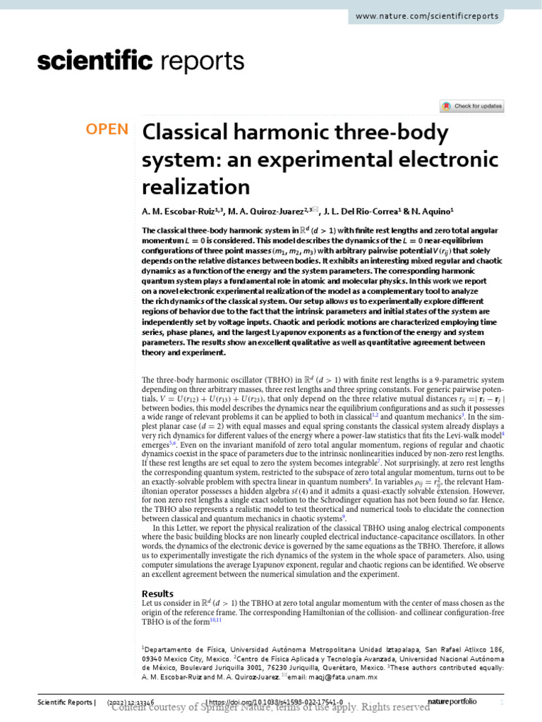 Classical Harmonic Three-Body System An Experiment | PDF | Chaos Theory ...