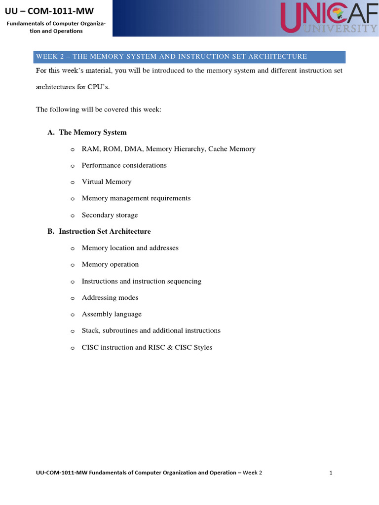 Week 2 - The Memory System and Instruction Set Architecture | PDF | Computer Data Storage | Cpu ...