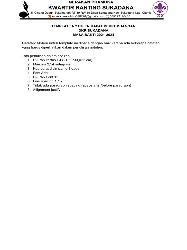 (Template) Notulen Rapat Perkembangan | PDF