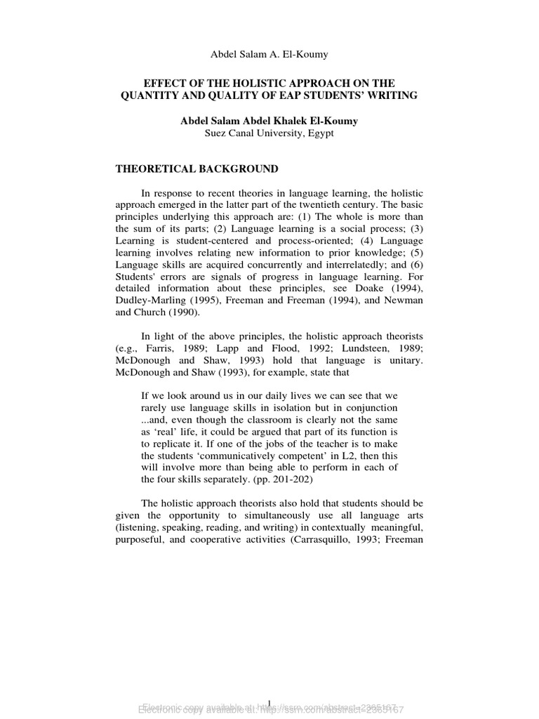 Effect of The Holistic Approach On The Quantity and Quality of EAP ...