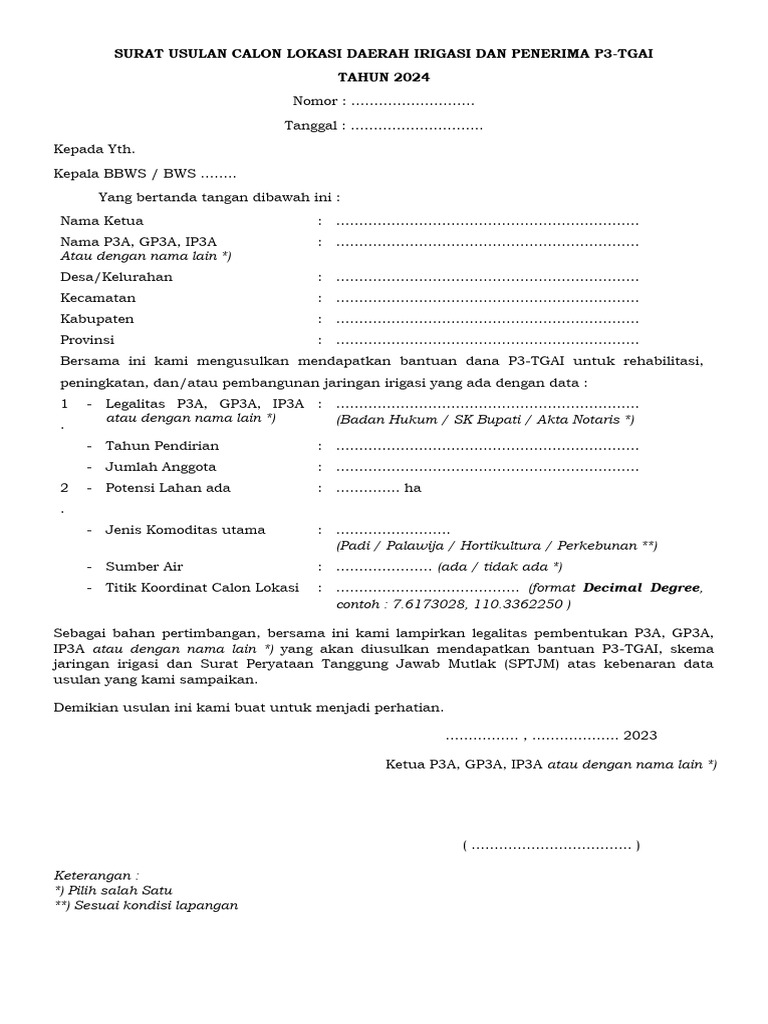 SURAT USULAN PENERIMA P3TGAI Dan SPTJM | PDF | Game & Aktivitas | Hukum