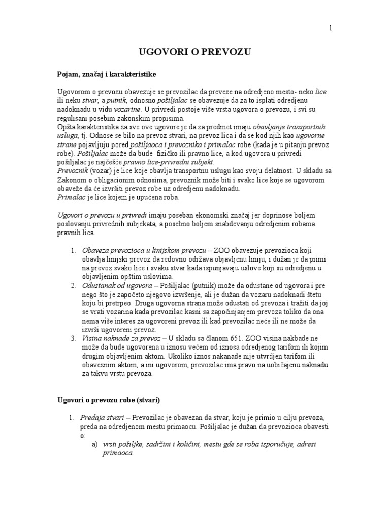 UGOVORI O PREVOZU