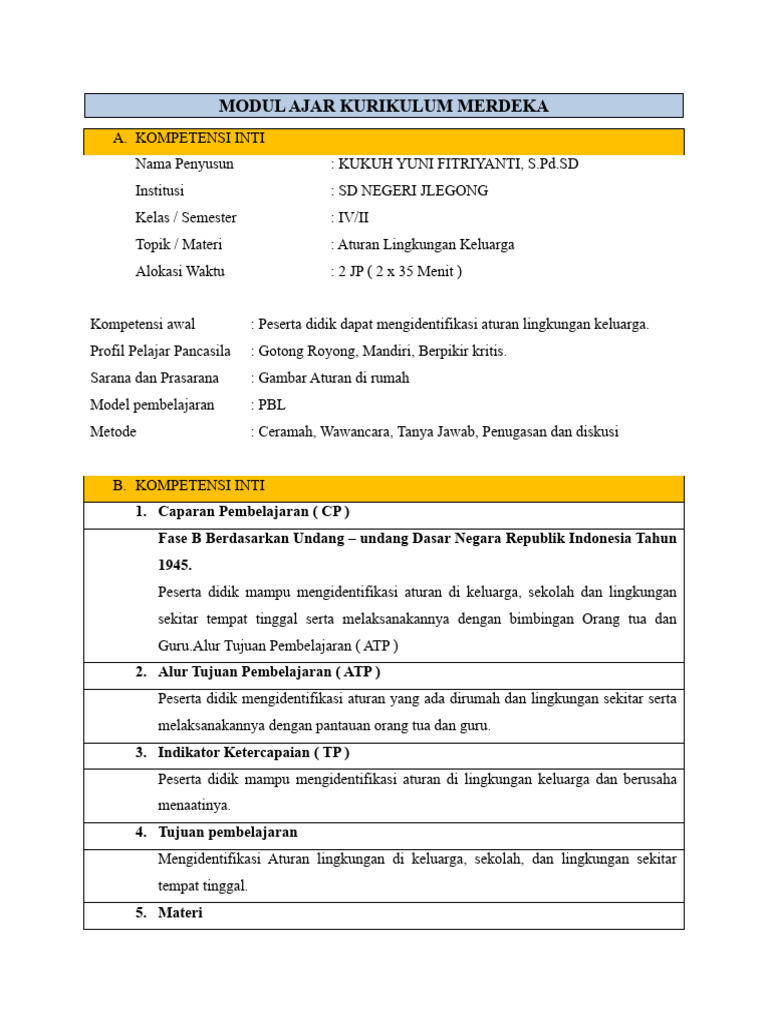 Modul Ajar Kurikulum Merdeka Bu Fitri | PDF | Karier & Perkembangan