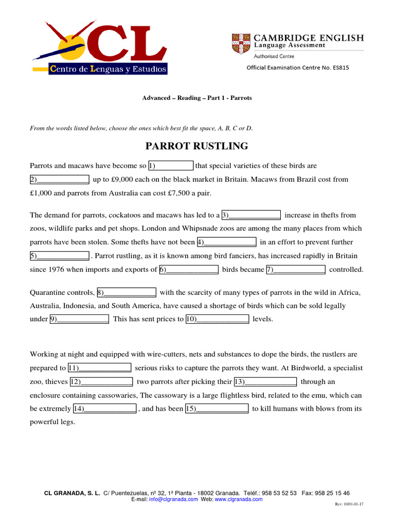 advanced-reading--part-1-parrots | PDF | Parrot | Zoo