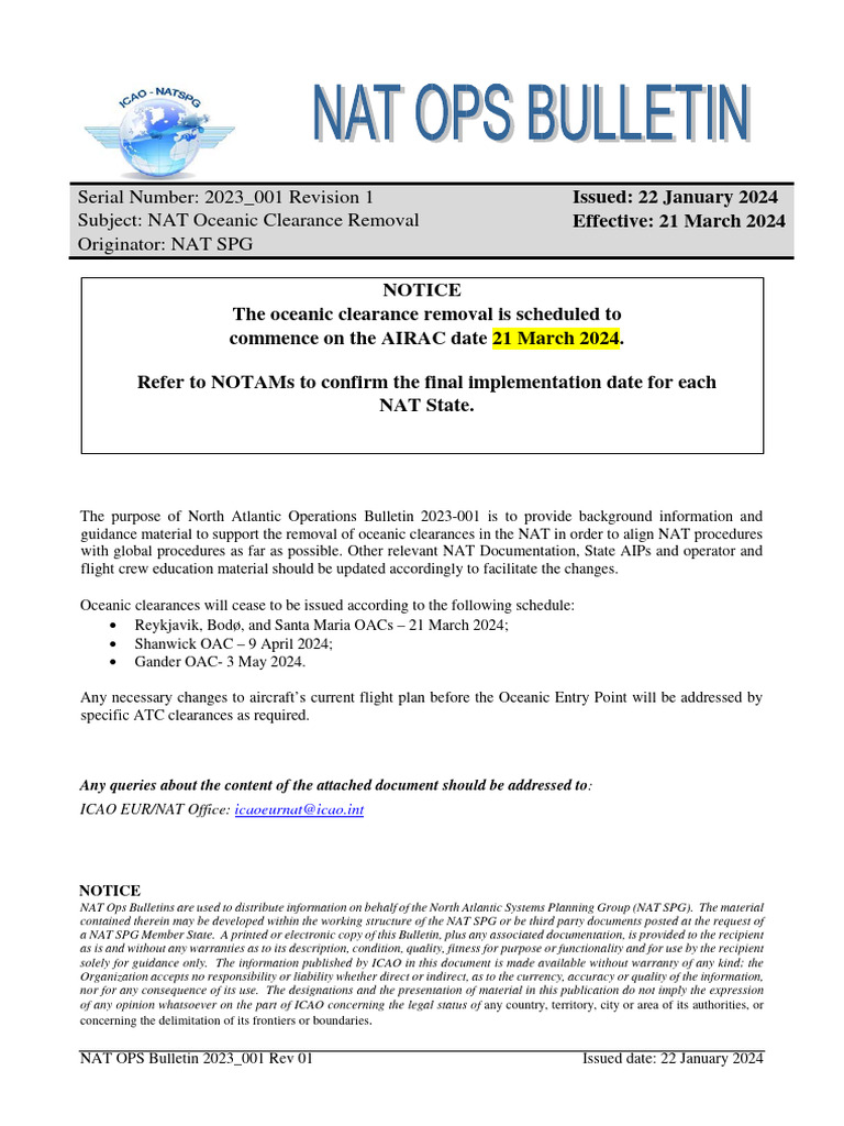 NAT Oceanic Clearance Changes 2024 | PDF | Air Traffic Control | Aircraft