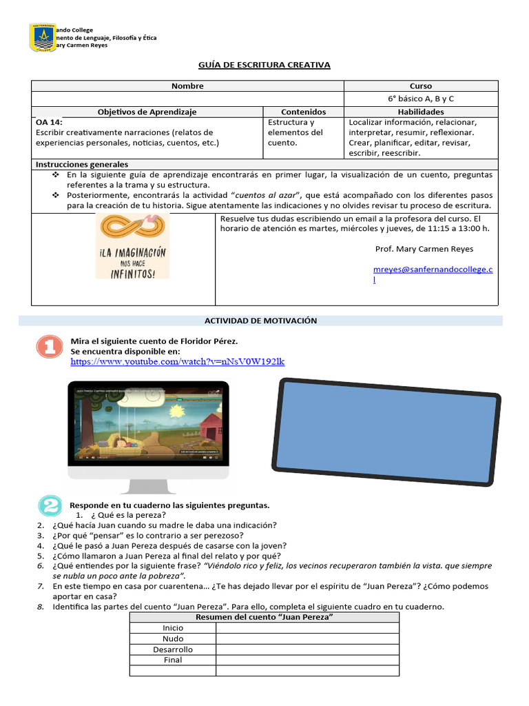 Guía #2 Lenguaje 6° Abc | PDF | Cuentos | Narración