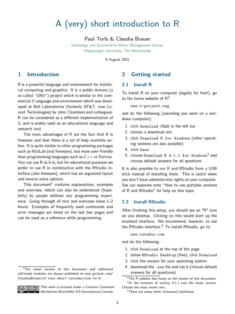 A (Very) Short Introduction To R | PDF | Matrix (Mathematics) | Vector ...