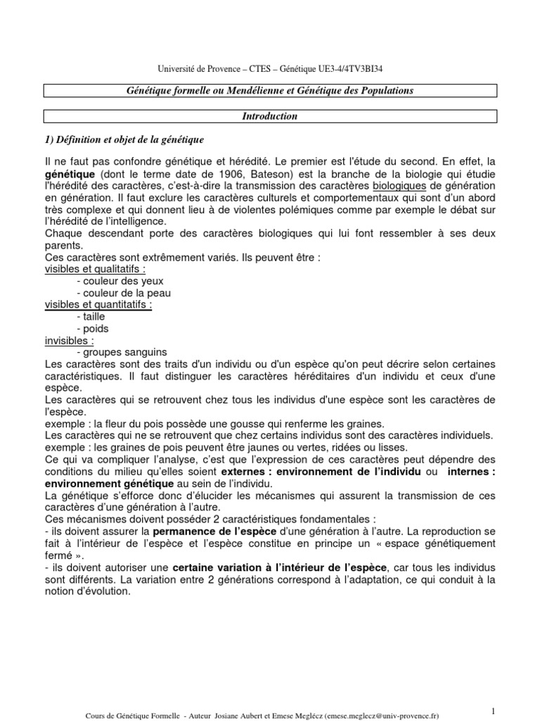 Introduction à la Génétique Formelle | PDF | la reproduction | Génotype