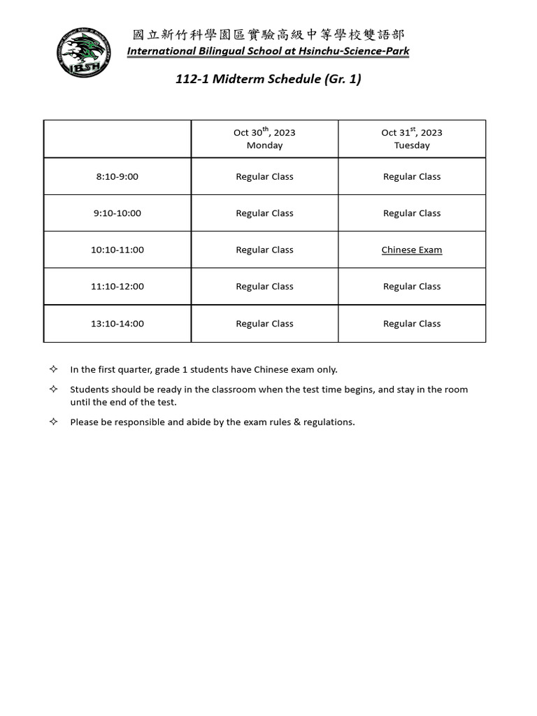 112-1 Midterm Schedule (Students) | PDF | Advanced Placement ...