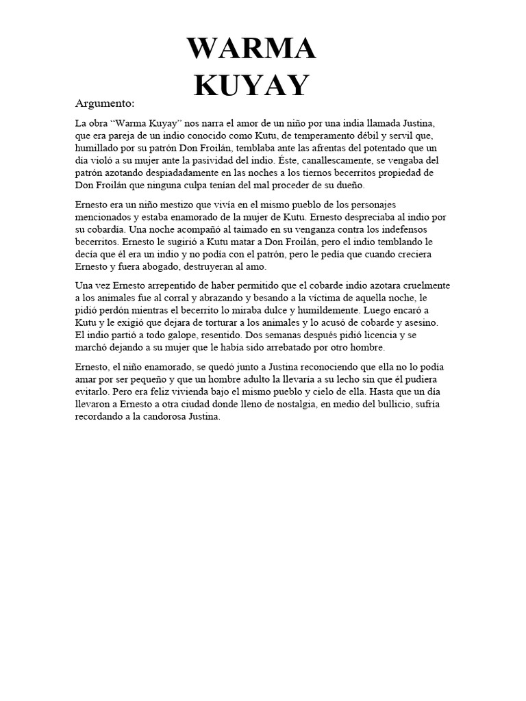 Argumento de La Obra Warma Kuyay | PDF