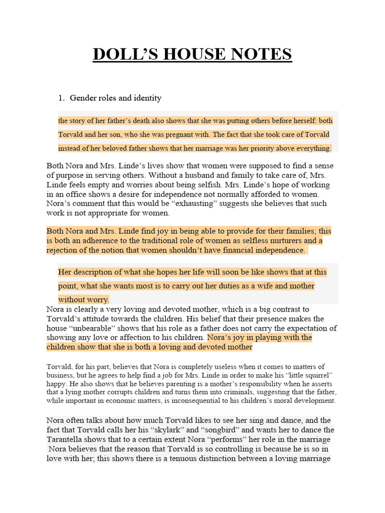 Dolls House Notes | Download Free PDF | A Doll's House | Behavioural ...