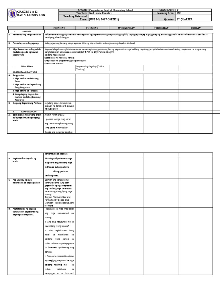 DLL_ESP 5_Q1_W1 | PDF
