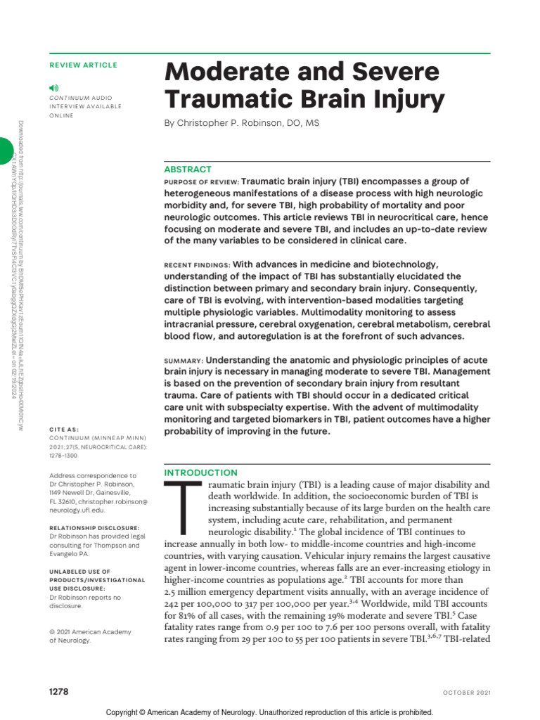 Moderate & Severe TBI Review | PDF | Traumatic Brain Injury | Coma