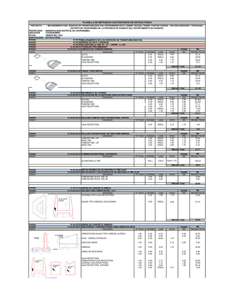 Planilla de Metrados Alc 01 | PDF | Albañilería | Materiales de construcción