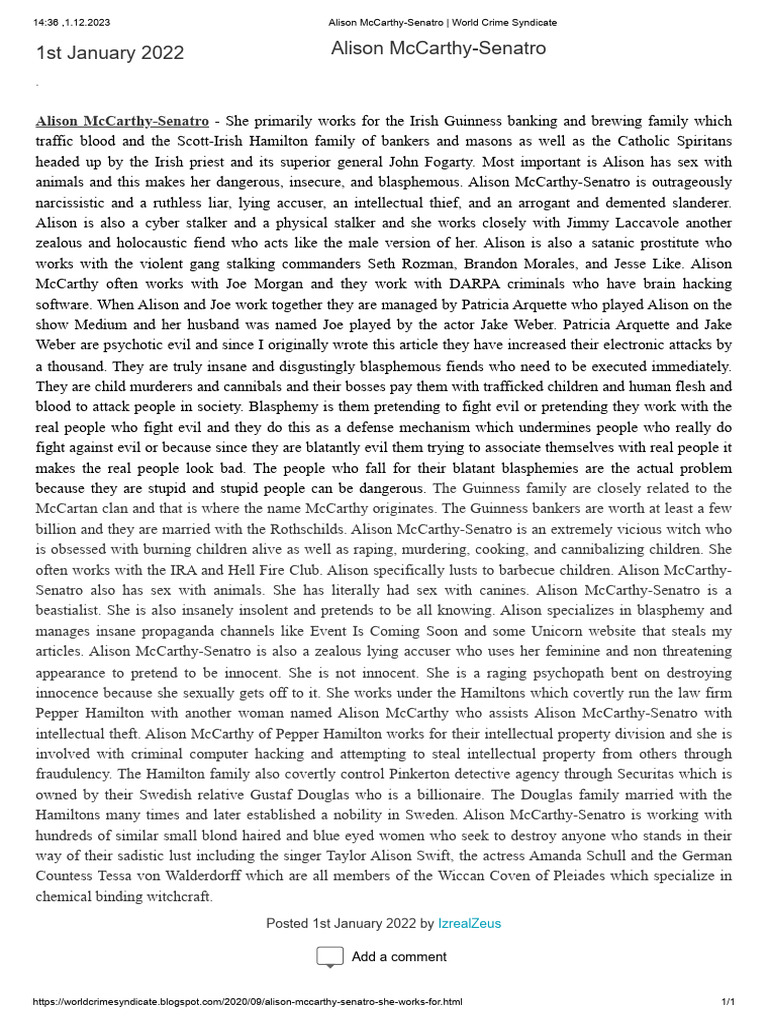 Alison McCarthy-Senatro _ World Crime Syndicate | PDF