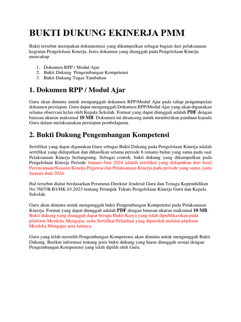 BUKTI DUKUNG EKINERJA Melalui PMM | PDF