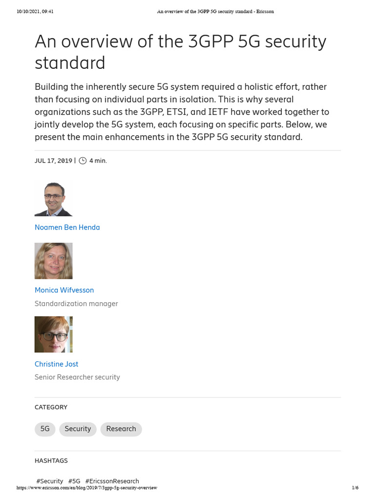 An Overview of The 3GPP 5G Security Standard - Ericsson | PDF