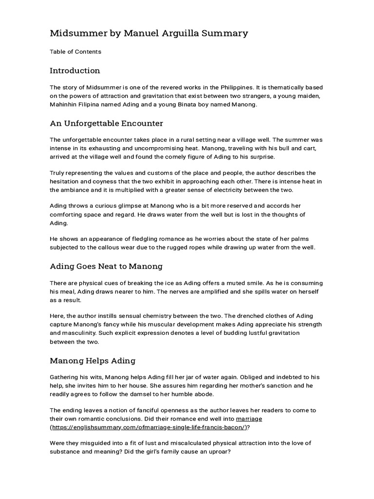 Midsummer: A Summary of Arguilla's Work | PDF | Poetry | General Fiction
