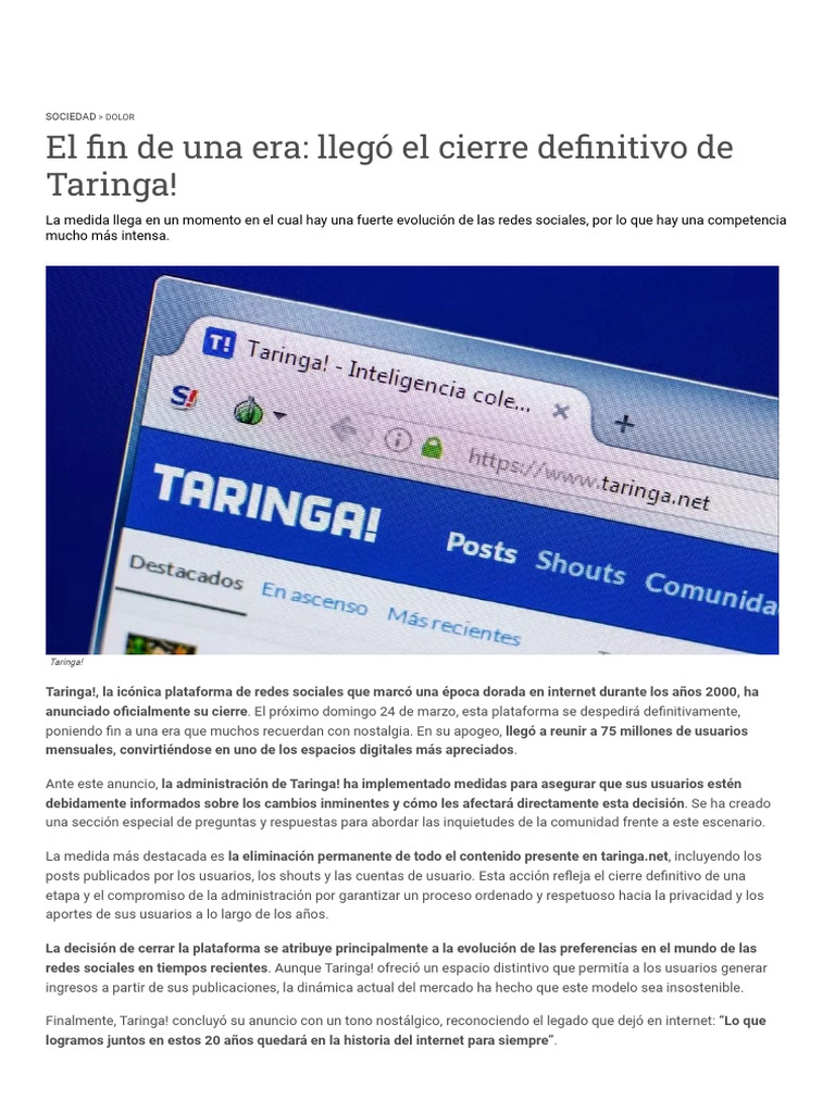Cierre Definitivo de Taringa! en 2023 | PDF