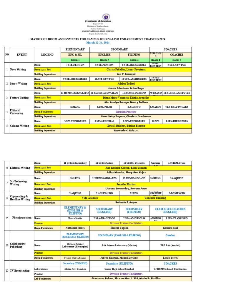 Campus Journalism Training 2024 Schedule | PDF
