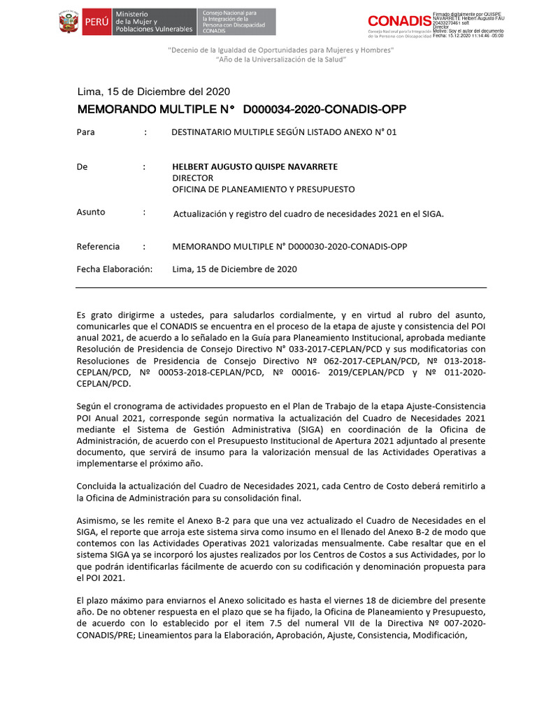 Memorando Multiple 000034 2020 Opp | PDF