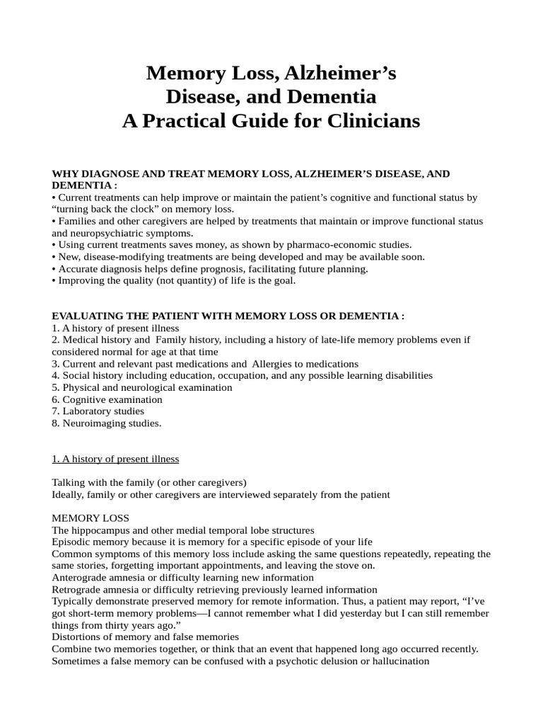 Memory Loss | PDF | Alzheimer's Disease | Dementia