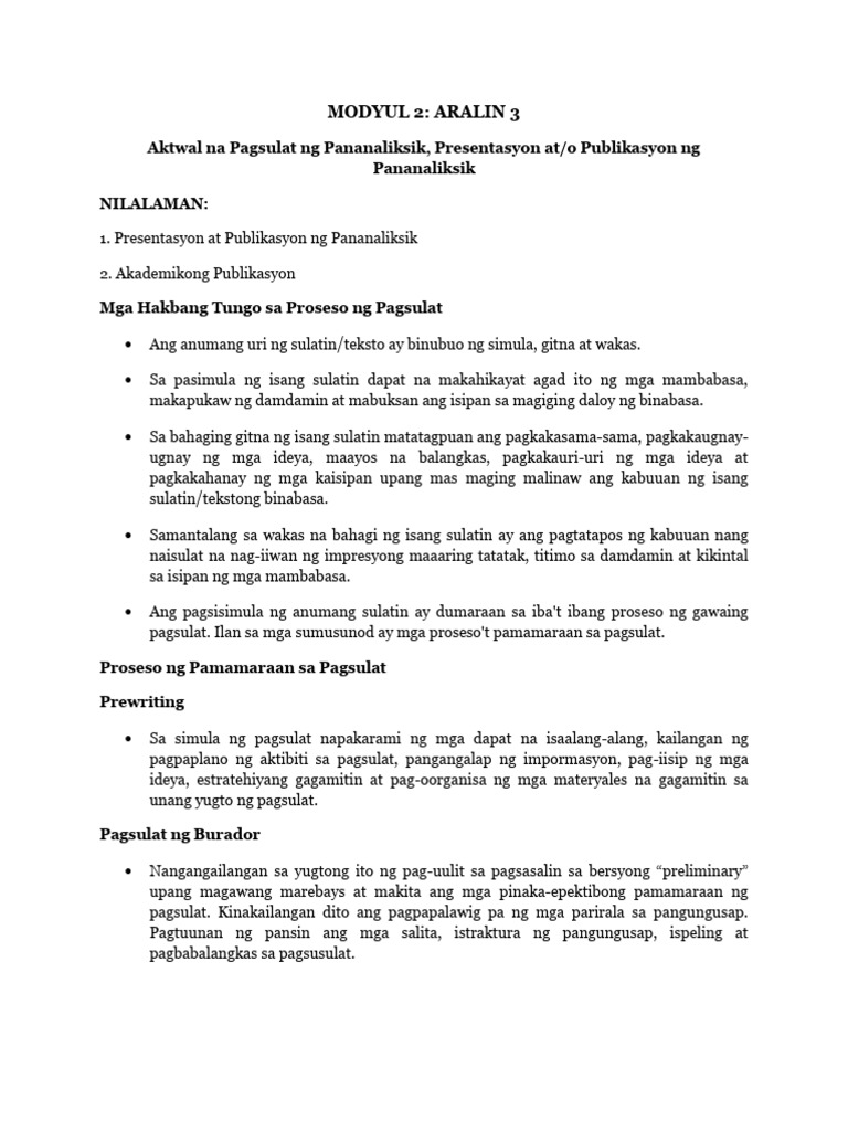 Modyul 2 Aralin 3 at 4 | PDF