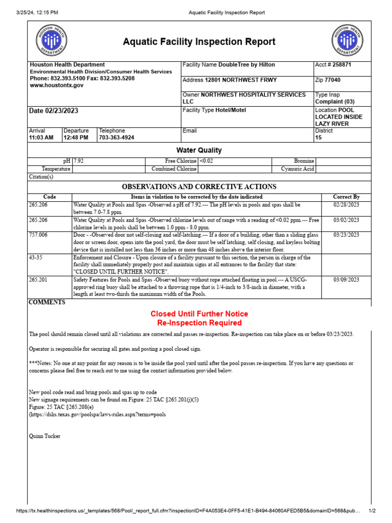 Houston Pool Inspection Report | PDF | Telecommunications | Service ...