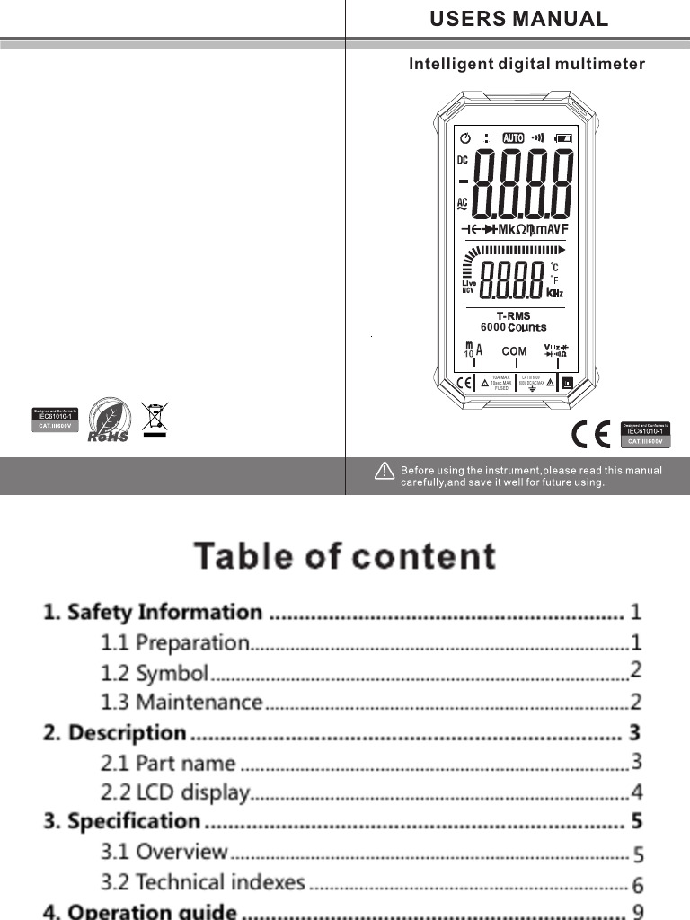 FS8233 4.8 Inch Large Screen Multimeter | PDF