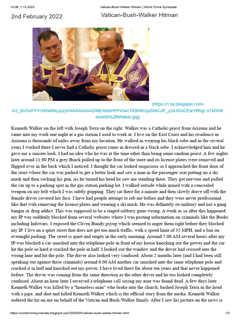 Vatican-Bush-Walker Hitman - World Crime Syndicate | PDF | Crimes | Crime & Violence