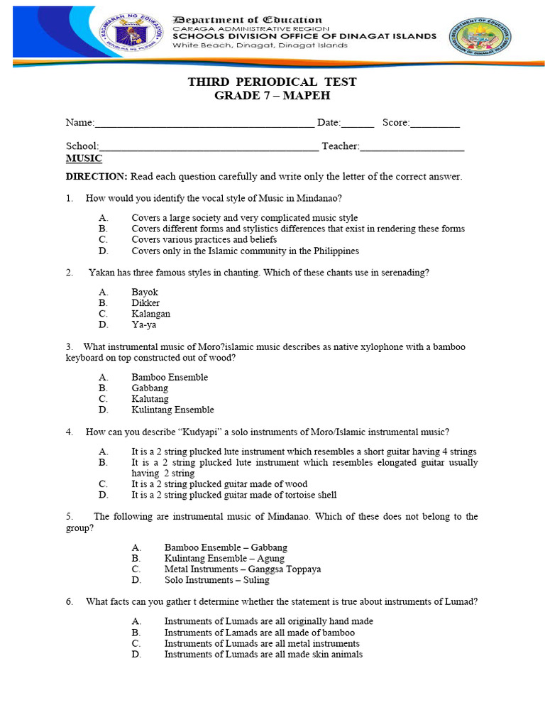 GRADE 7 MAPEH 3rd Grading QUESTIONS | PDF | Stress (Biology ...