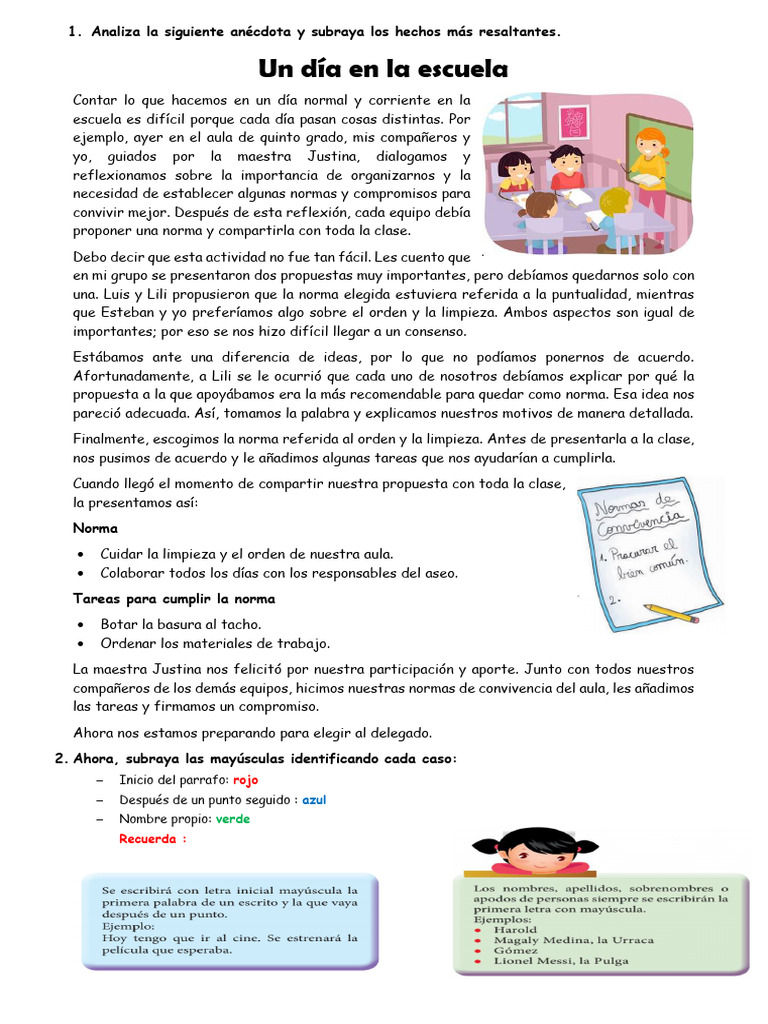 Ficha-Mierc-Comun-Un Día en La Escuela | PDF | Artes del Lenguaje y ...