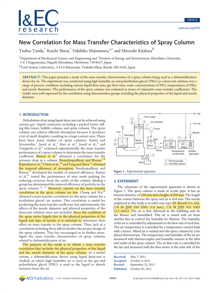 New Correlation For Mass Transfer Characteristics of Spray Column | PDF ...