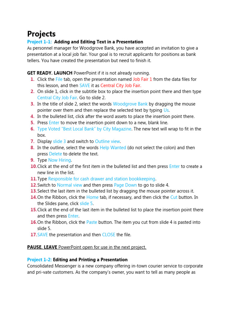 PowerPoint Lesson 1 Projects | PDF | Microsoft Power Point | Cursor ...