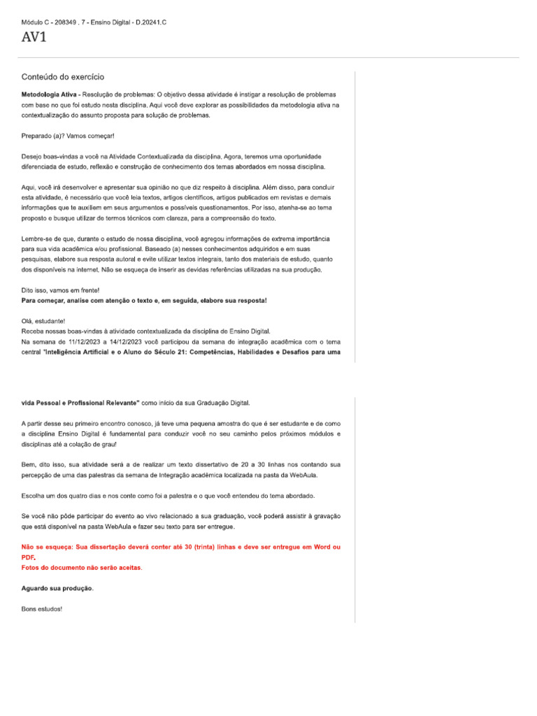 AV1 - Ensino Digital | PDF