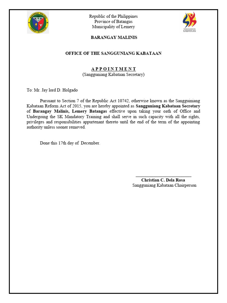 Appointment SK | PDF | Oath Of Office | Government