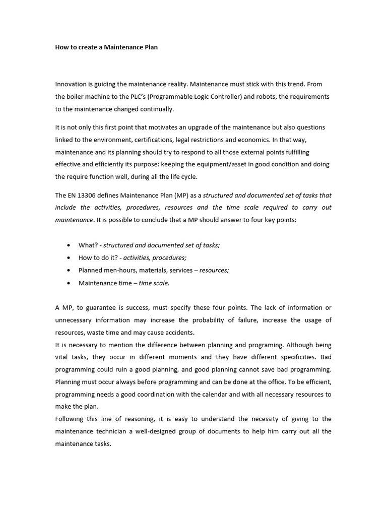 Creating an Effective Maintenance Plan | PDF | Information | Time