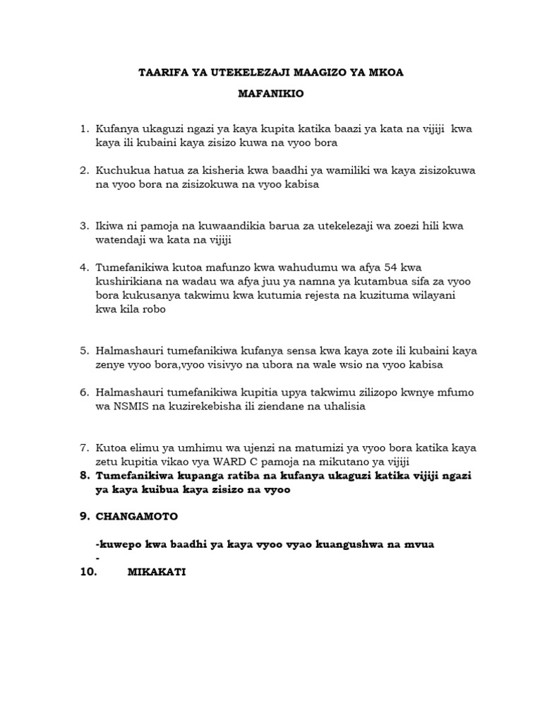 Taarifa Ya Maazimio Ya Kikao Cha Mkoa | PDF