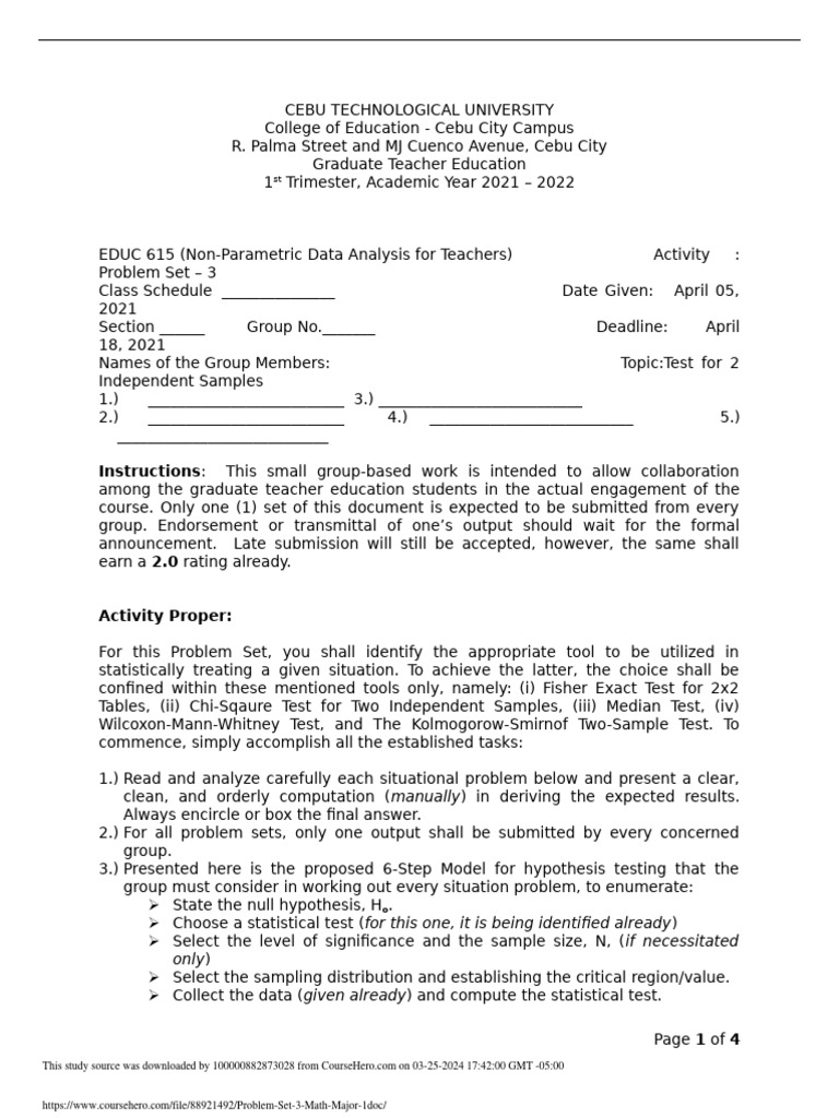 Problem Set 3 Math Major 1 | PDF