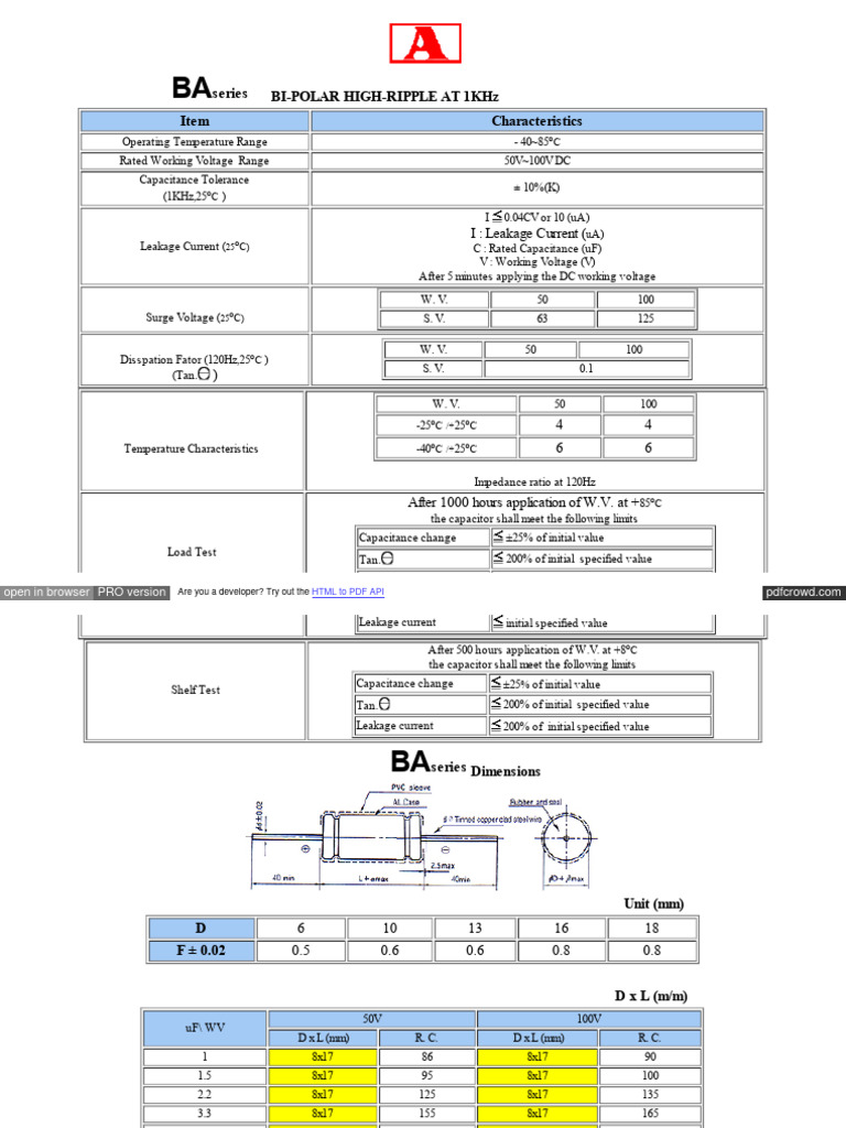 Ark OLD (Radial Thru-Hole) BA Series | PDF