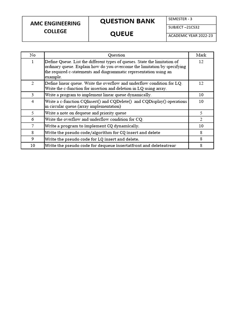 Queue Question Bank | PDF Queue Question Bank | PDF