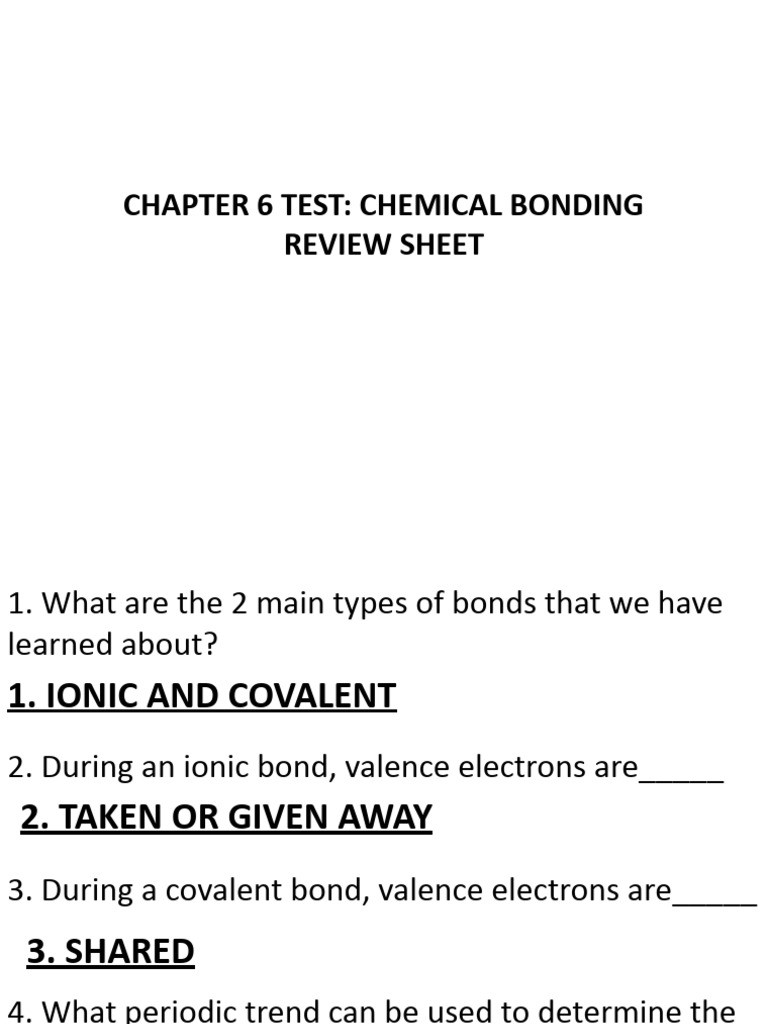 Chapter 6 Test Review | PDF | Chemical Bond | Chemical Polarity