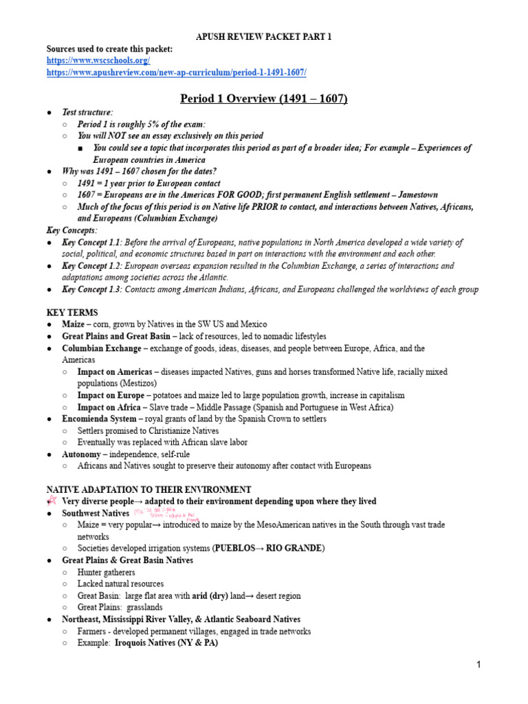 APUSH Review Packet: Period 1 Overview | PDF | United States Bill Of ...