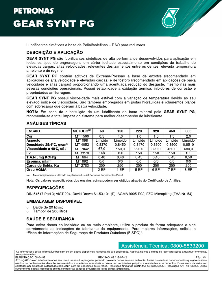 Ficha Técnica Petronas - SINT | PDF