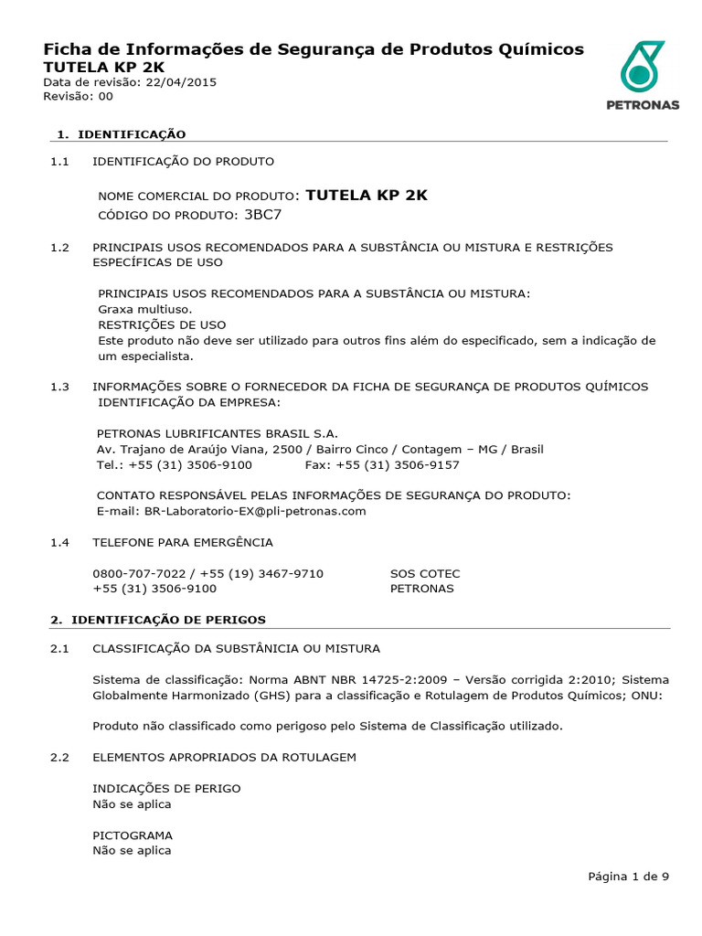 Fispq - Petronas Tutela KP 2k | PDF | Combustão | Dióxido de carbono