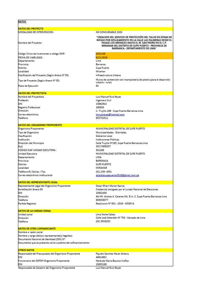 Formato Muro 1 Supe Puerto 2020 | PDF | Infraestructura | Lima